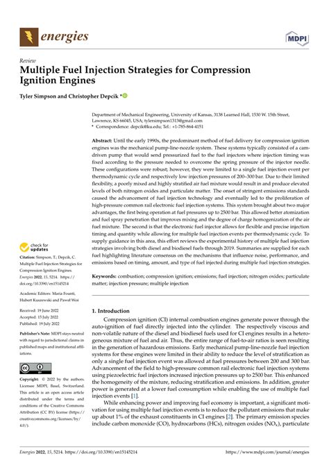 Pdf Multiple Fuel Injection Strategies For Compression Ignition Engines