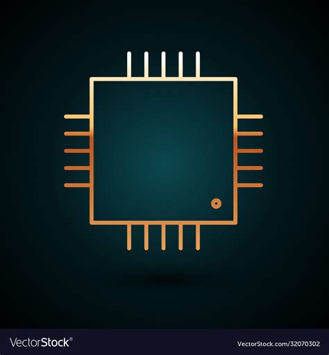 Gold Line Computer Processor With Microcircuits Vector Image