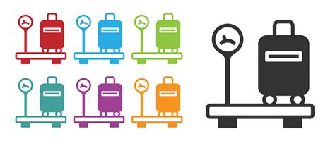 흰색 배경에 격리 된 가방 아이콘과 검은 색 스케일 물류 및 납품 규모에 배달 패키지의 무게 다채로운 아이콘을 설정합니다 벡터 가방에 대한 스톡 벡터 아트 및 기타 이미지