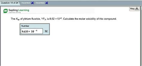 Solved Question 14 Of 24 Incorrect Incorrect Ea Sapling Learning Macmillan Learning The Ksp Of