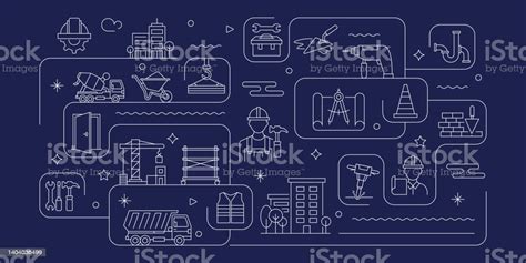 건설 및 건물 관련 벡터 배너 디자인 컨셉 아이콘이 있는 모던 라인 스타일 웹 배너에 대한 스톡 벡터 아트 및 기타 이미지 웹 배너 건축가 외형선 Istock