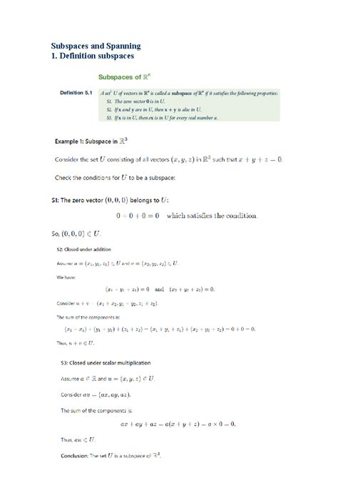 Subspaces And Spanning Definition Subspaces Note A Subspace Either