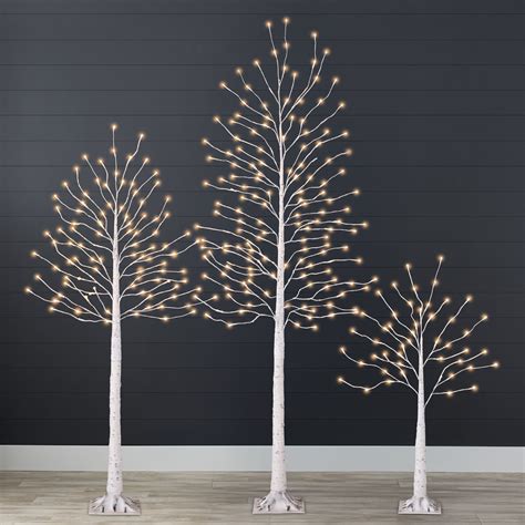 Best Choice Products Set Of 3 Lighted Twig Birch Trees 4ft 6ft 8ft W 300 Leds Warm White