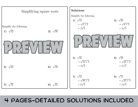 Reducing Square Roots Worksheet Simplifying Non Perfect Square Roots