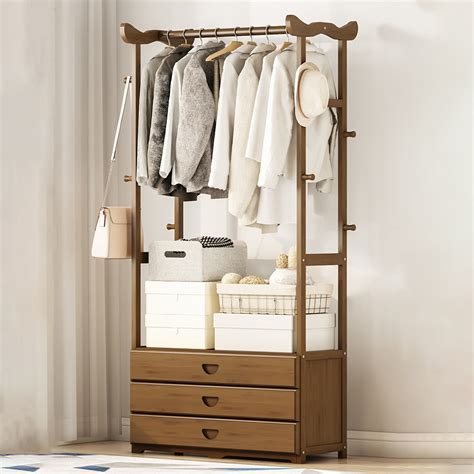 더티차이 북유럽 대나무 행거 고정식 옷걸이 다용도 수납함 위시버킷