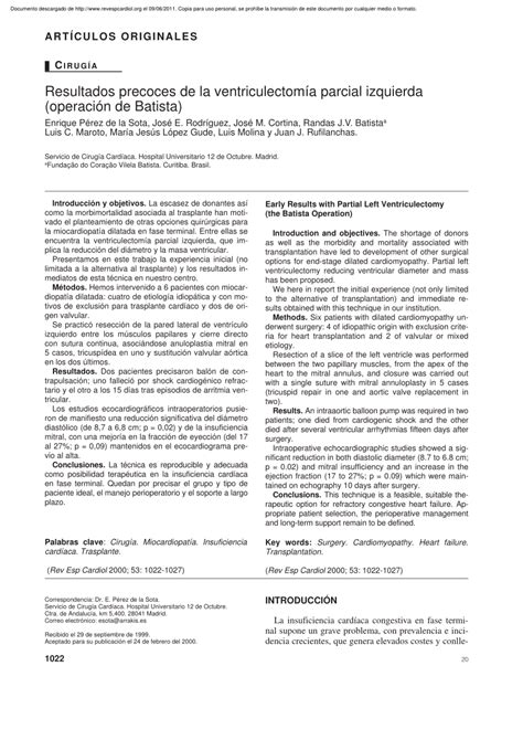 Pdf Early Results With Partial Left Ventriculectomy The Batista Operation