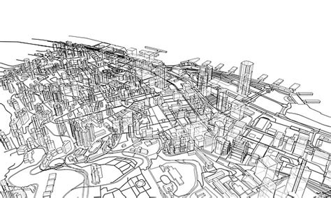 Outline City Concept Wire Frame Style Cityscape Sketch Style Vector Cityscape Sketch Style