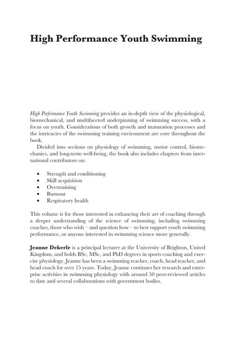 Pdf High Performance Youth Swimming