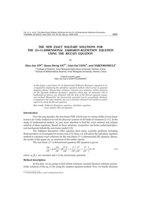 Pdf The New Exact Solitary Solutions For The 3 1 Dimensional Zakharov Kuznetsov Equation