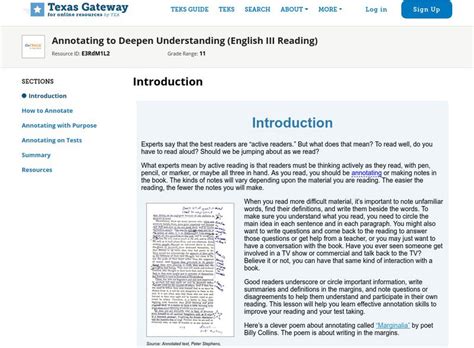 Texas Gateway Annotating To Deepen Understanding English Iii Reading