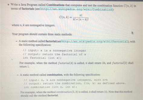 Solved • Write A Java Program Called Combinations That