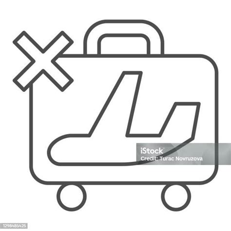 수하물 및 비행기 씬 라인 아이콘 코로나 경기 침체 개념 흰색 배경에 항공편 표지판 모바일 및 웹개요 스타일의 여행 없음 아이콘이 있는 금지 표지판 벡터 그래픽 개념에 대한