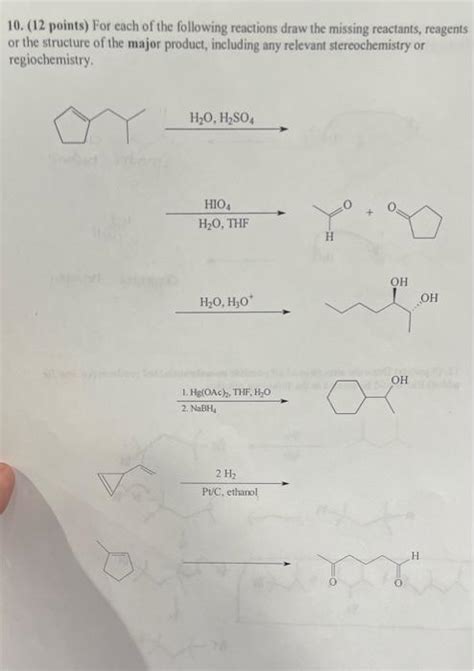 solved 10 12 points for each of the following reactions