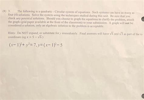 Solved 8 3 The Following Is A Quadratic Circular System