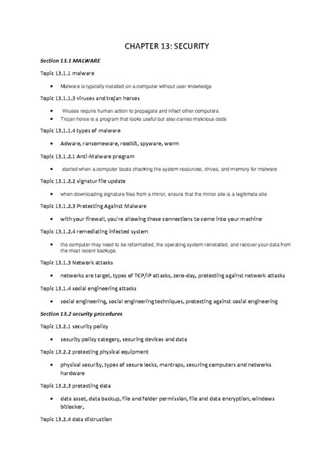 Netacad Chapter 13 14 Chapter 13 Security Section 13 Malware Topic