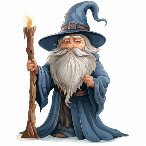 A Drawing Of A Wizard With A Long Beard And A Blue Cloak Premium Ai Generated Vector