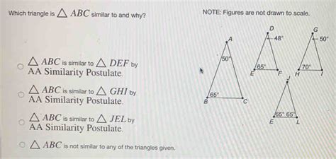 Solved: Which triangle is ABC similar to and why? NOTE: [geometry] - Gauthmath