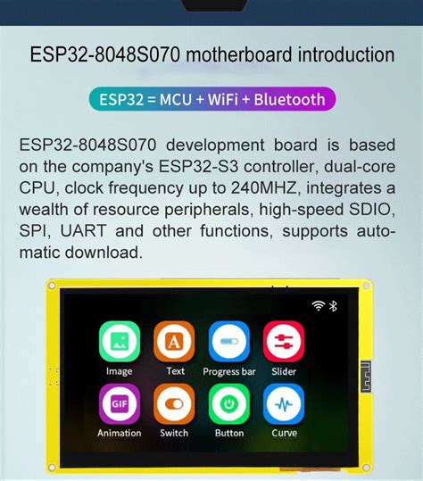 Esp32 S3 Demo Board Hmi 8m Psram 16m Flash 7 Inch Tn Screen 800 480 Smart Display Wifi Bt 7 Rgb