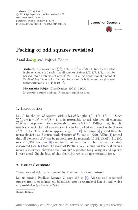 Packing Of Odd Squares Revisited Request Pdf
