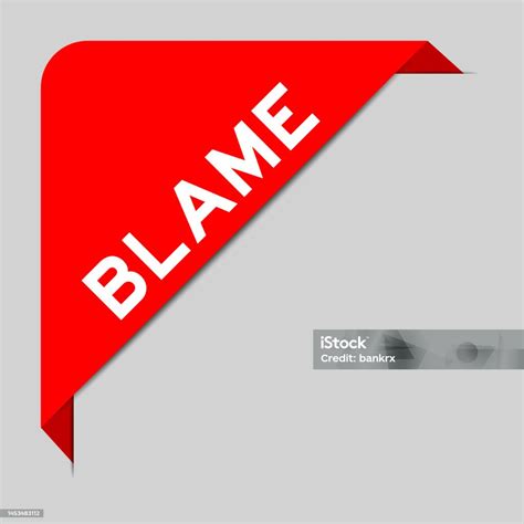 Red Color Of Corner Label Banner With Word Blame On Gray Background