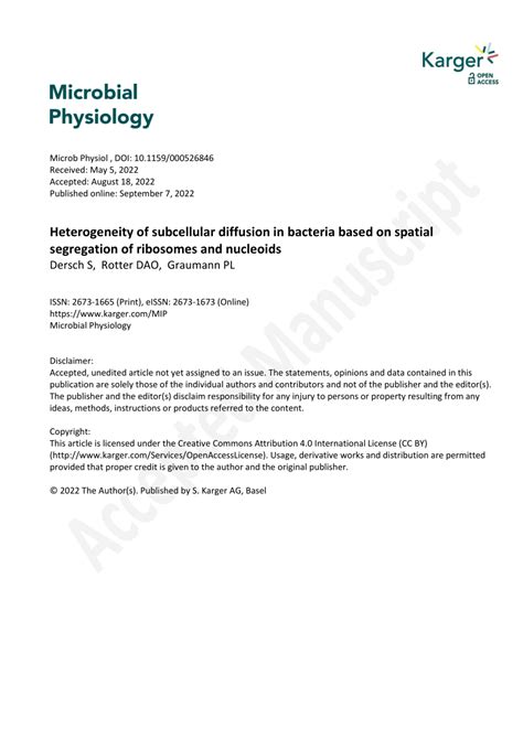 Pdf Heterogeneity Of Subcellular Diffusion In Bacteria Based On Spatial Segregation Of