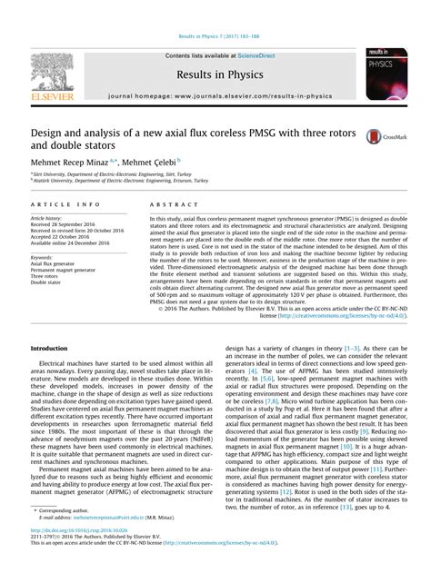 Pdf Design And Analysis Of A New Axial Flux Coreless Pmsg With Three
