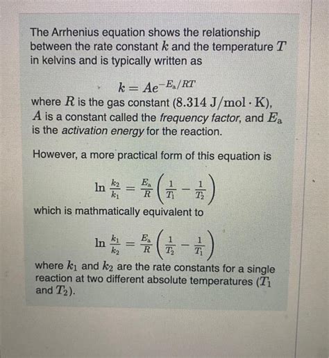 solved the arrhenius equation shows the relationship between