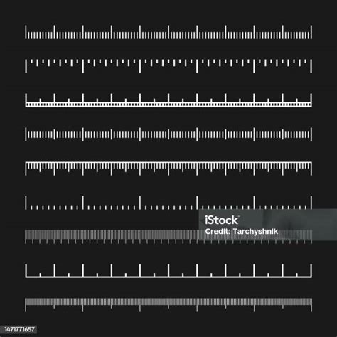 분할이 있는 다양한 측정 스케일 길이 또는 높이를 센티미터 밀리미터 또는 인치로 측정하기위한 사실적인 화이트 스케일 눈금자 테이프 측정 표시 크기 표시기 벡터 일러스트 레이