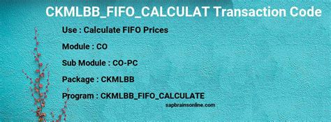 CKMLBB FIFO CALCULAT SAP Tcode For Calculate FIFO Prices