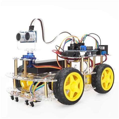 4wd Obstacle Avoiding Using Ultrasonic And Ir Sensor Smart Robot Car Kit In Black Acrylic With