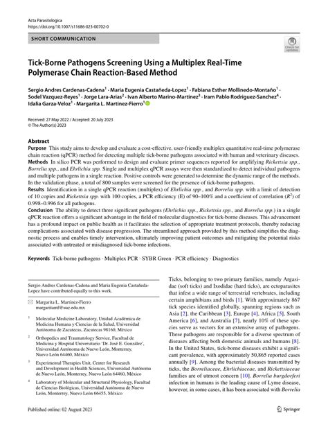 Pdf Tick Borne Pathogens Screening Using A Multiplex Real Time Polymerase Chain Reaction Based