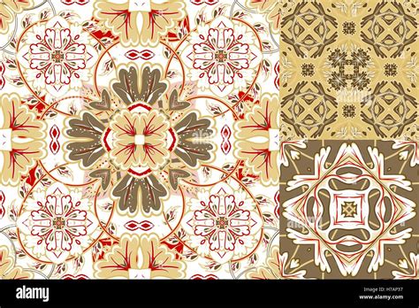 Set With Beautiful Seamless Ornamental Tile Background Vector Illustration Stock Vector Image