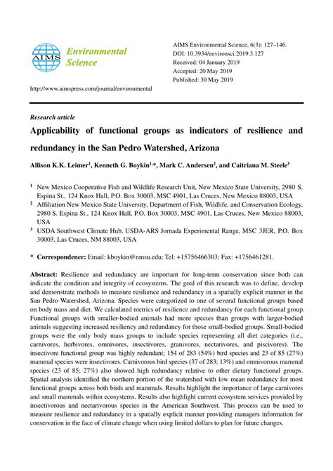 Pdf Applicability Of Functional Groups As Indicators Of Resilience And Redundancy In The San