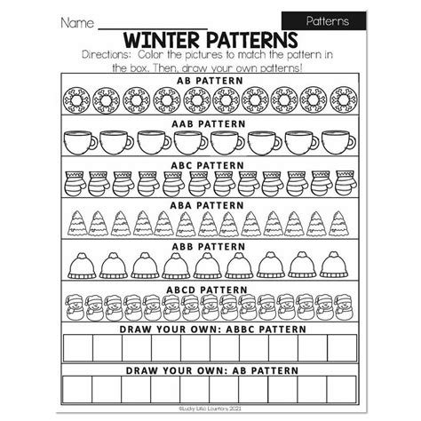 Winter Early Finishers 1st Grade Math Patterns Winter Patterns
