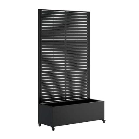 Round Black Metal Planter Box With Trellis Raised Garden Bed With 4 Wheelstrellis And Privacy