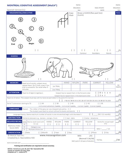 Moca Spanish Version 8 2 Assessment Pdf Mental Processes Neuroscience