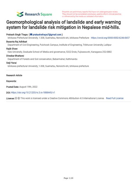 Geomorphological Analysis Of Landslide And Early W Pdf Science And Mathematics