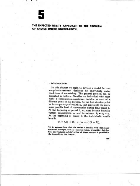 Chapter 5 The Expected Utility Approach To The Problem Of Choice Under