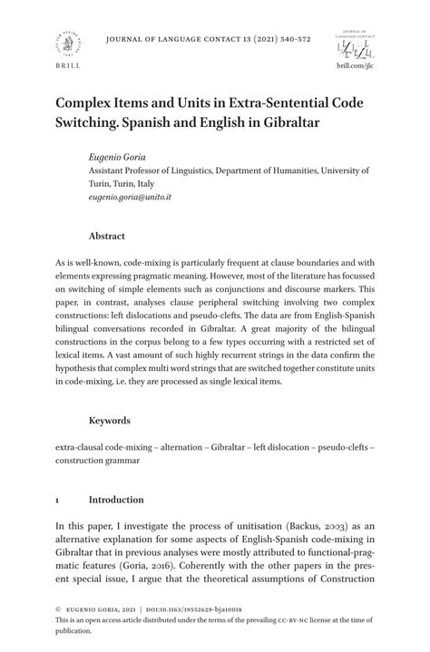 Pdf Complex Items And Units In Extra Sentential Code Switching