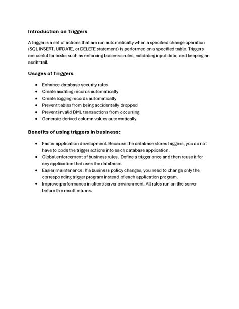 Introduction On Triggers Triggers Are Useful For Tasks Such As Introduction On Triggers Triggers Are Useful For Tasks Such As