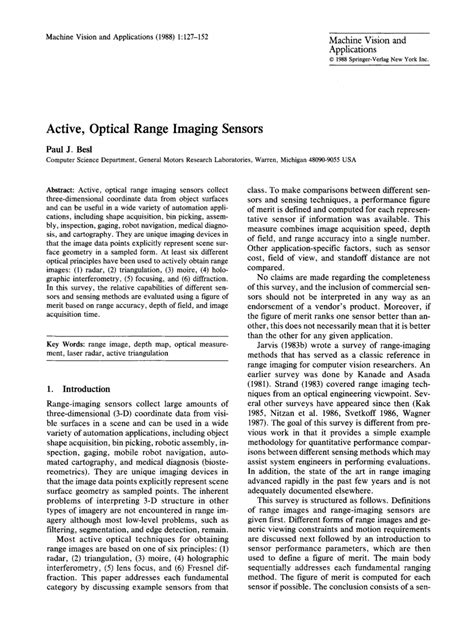 Pdf Active Optical Range Imaging Sensors