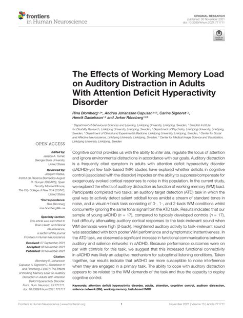 Pdf The Effects Of Working Memory Load On Auditory Distraction In