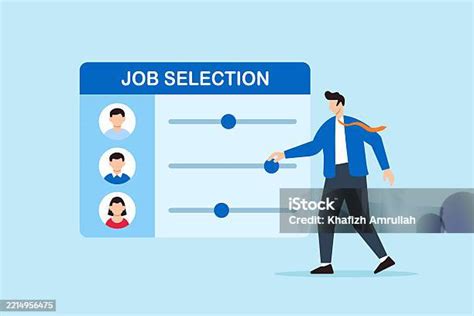 인적 자원 관리자가 채용 프로세스를 위해 후보자를 평가하기 위해 직무 선택 대시보드의 자격 슬라이더를 조정하는 평면 그림 개념에