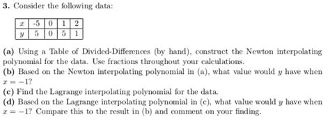 solved 3 consider the following data a using a table of
