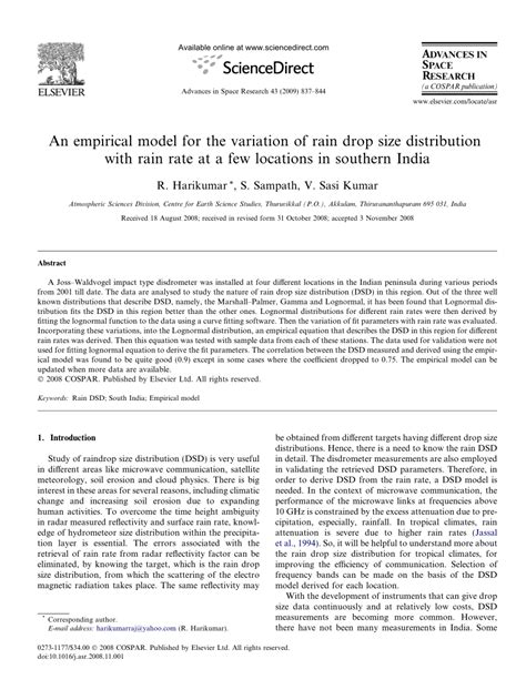 Pdf An Empirical Model For The Variation Of Rain Drop Size