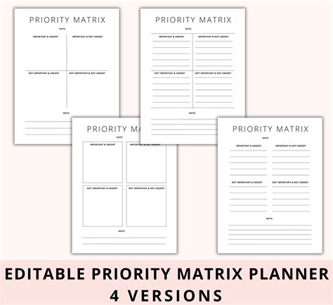 Editable Priority Matrix Printable Priority Planner To Do List