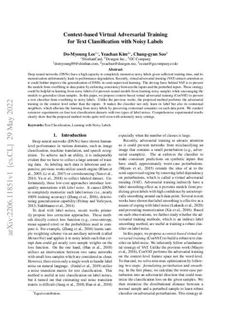 Pdf Context Based Virtual Adversarial Training For Text Classification With Noisy Labels