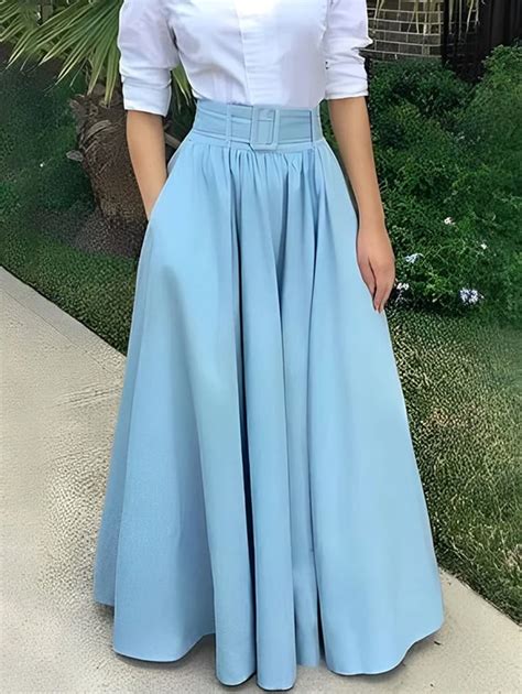 Casual Plain High Waist Big Swing Pocket Maxi Skirt In 2024 Skirt