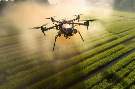 Agricultural Drones Scan Fertilizer Spraying Areas In Green Tea Fields