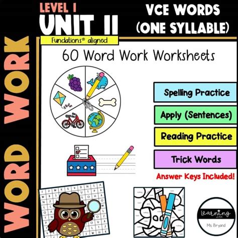 Fundations Level 1 Unit 11 Vce Words One Syllable Word Work